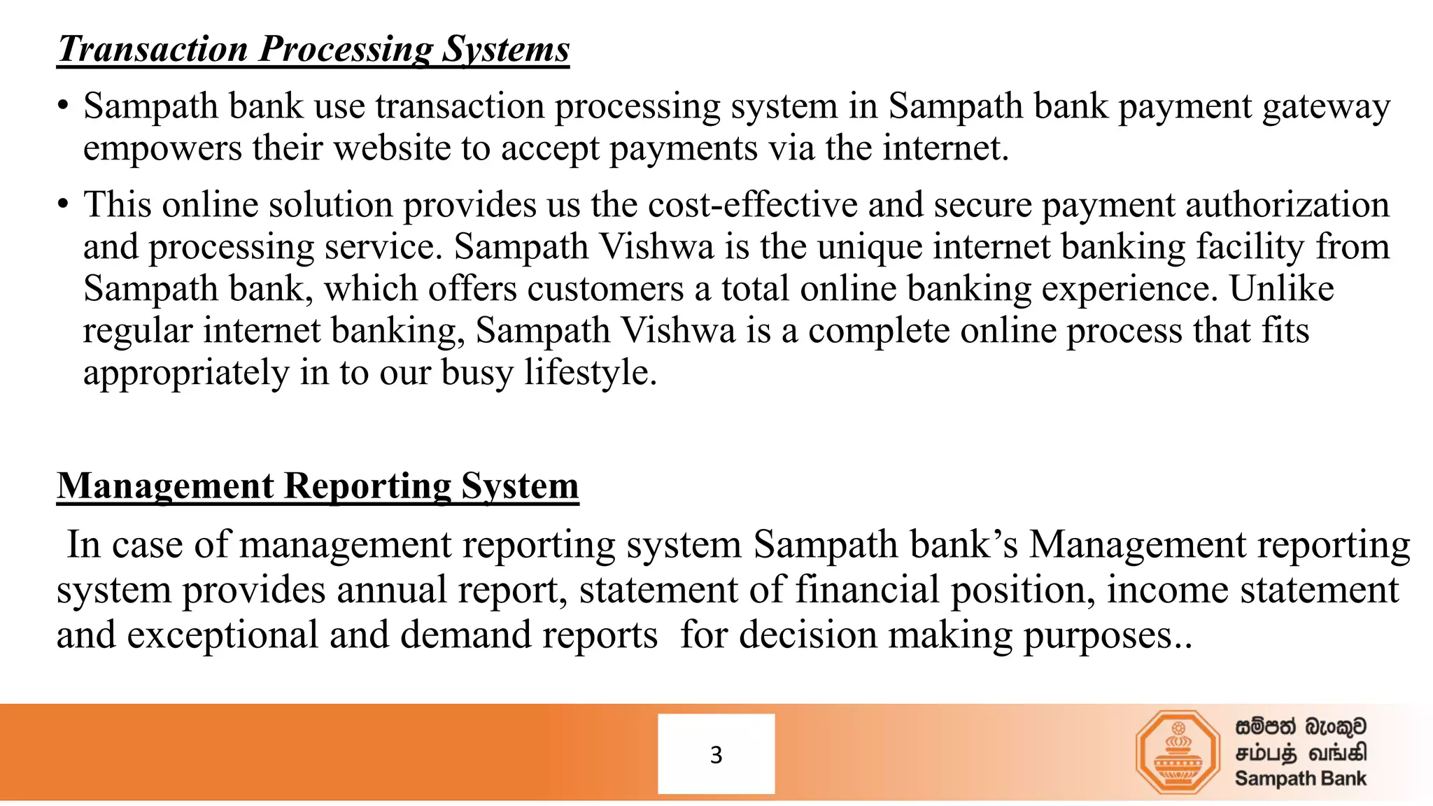 Management information system use by Sampath bank | PPTX