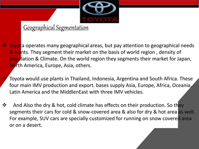 Toyota segmentation and introducing | PPTX | Automotive Industry ...