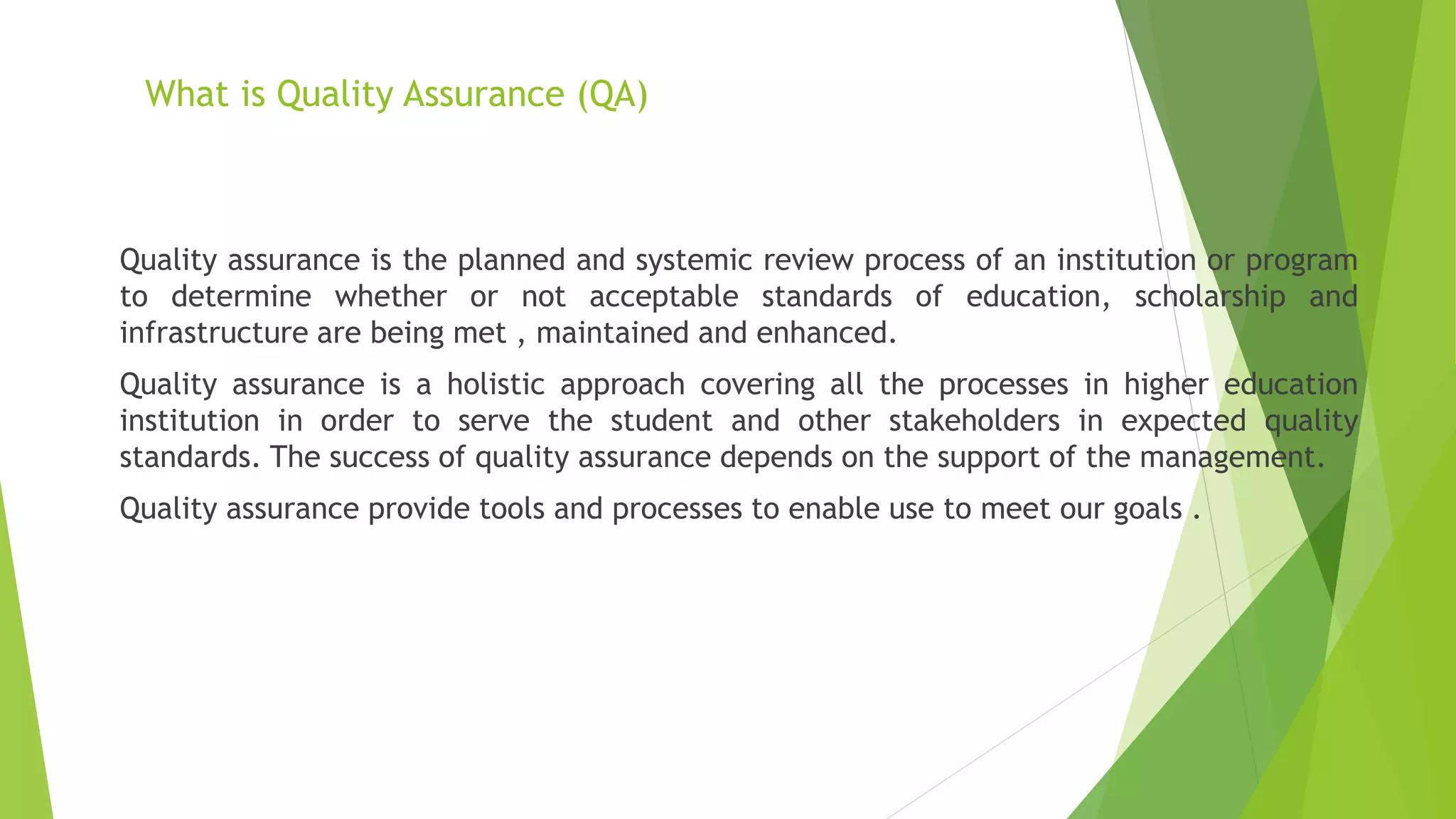 Quality Assurance and institutional accreditation performance ...