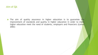 Quality Assurance and institutional accreditation performance ...