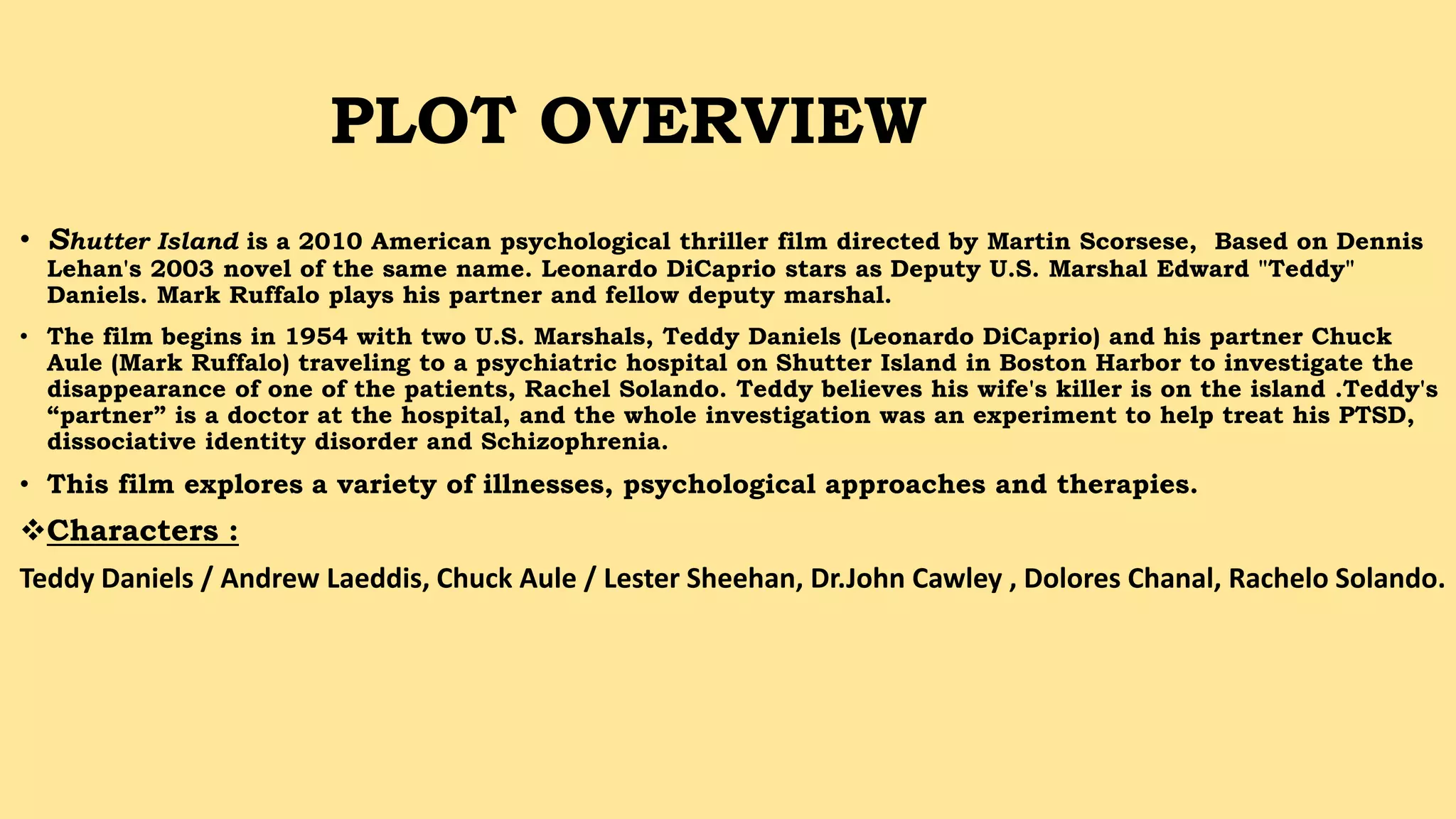 Psychological Analysis on Shutter Island | PPTX | Mental Health | Diseases and Conditions