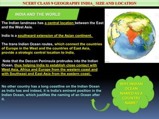NCERT CLASS 9 GEOGRAPHY CHAPTER 1 INDIA SIZE AND LOCATION | PPTX