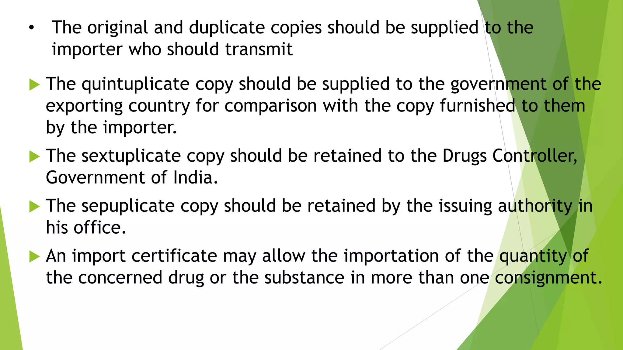 IMPORT, EXPORT AND TRANSHIPMENT OF NARCOTIC DRUGS AND PSYCHOTROPIC ...
