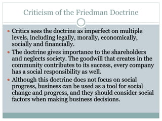 Friedman doctrine and Archie Carroll's responsibilities | PPTX