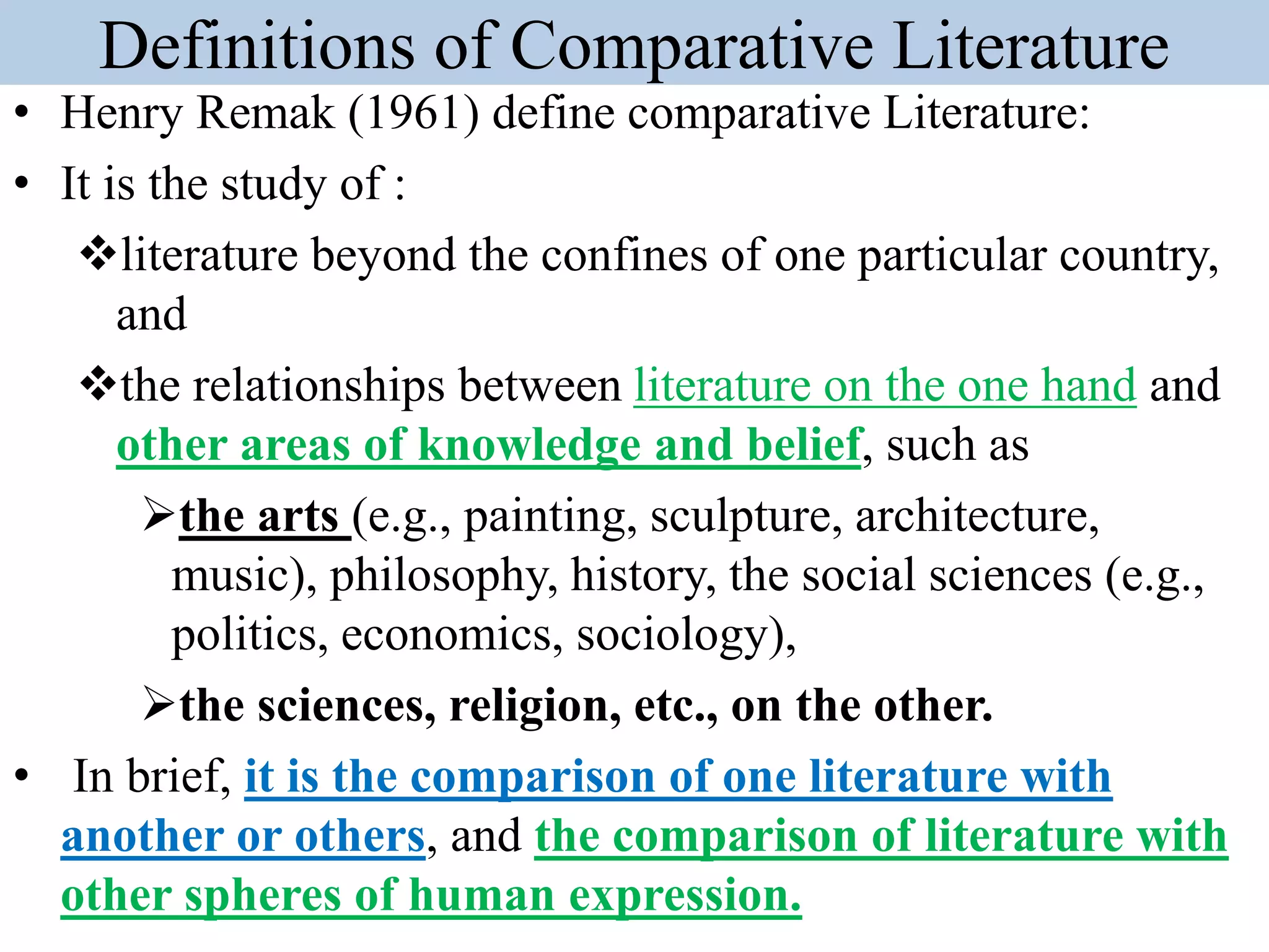 Concepts/ Definations and Function of Comparative Literature | PPTX