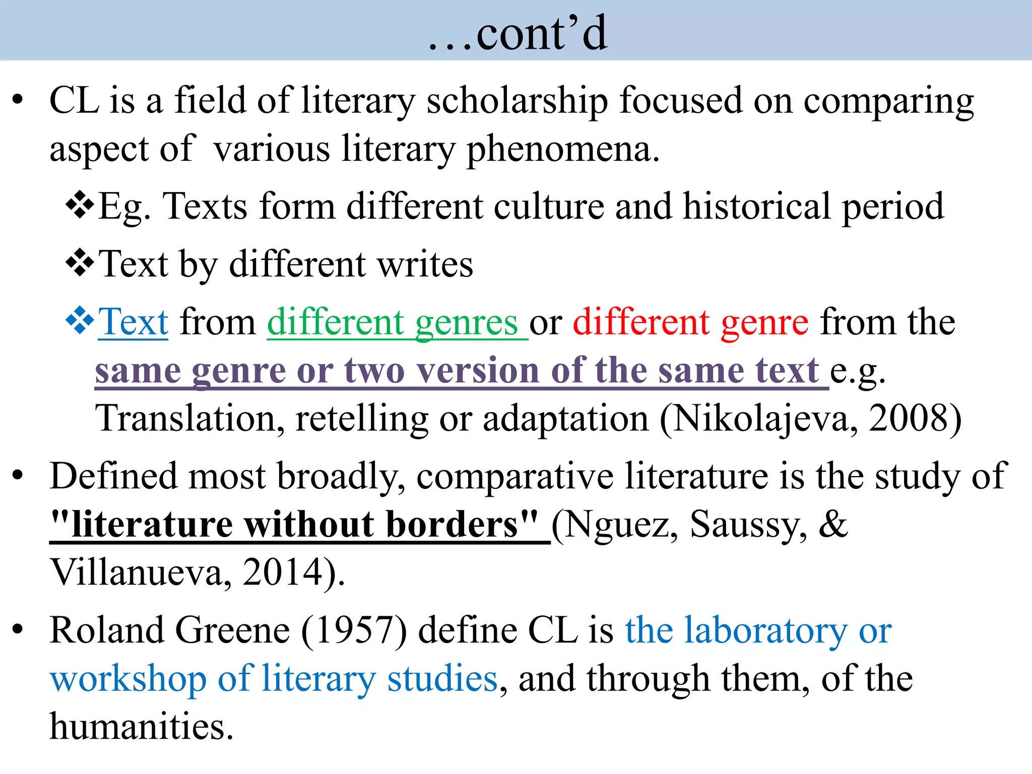 Concepts/ Definations and Function of Comparative Literature | PPTX