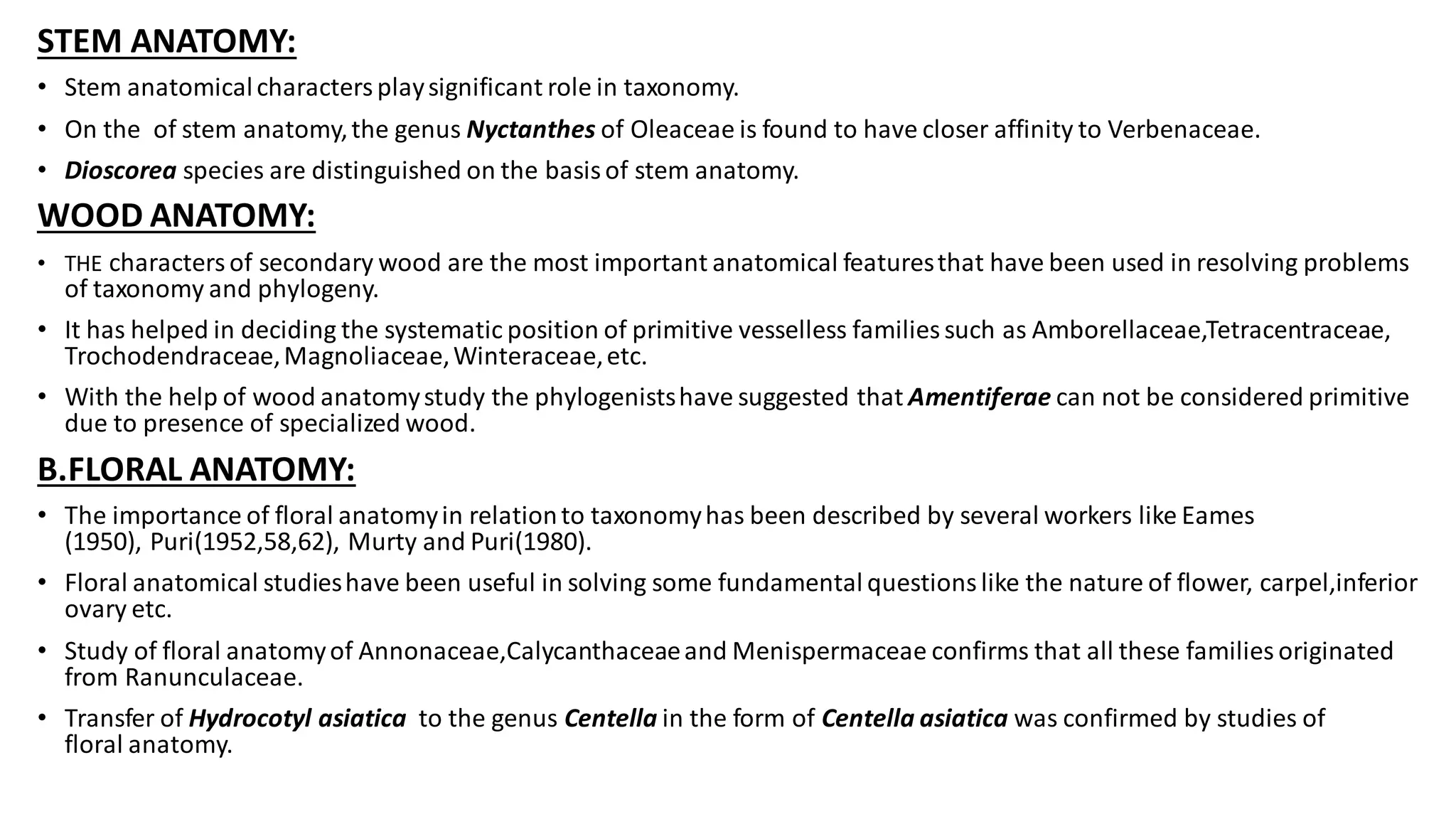 Sources of Taxonomic Characters (Anatomy, Cytology, Phytochemistry) | PDF