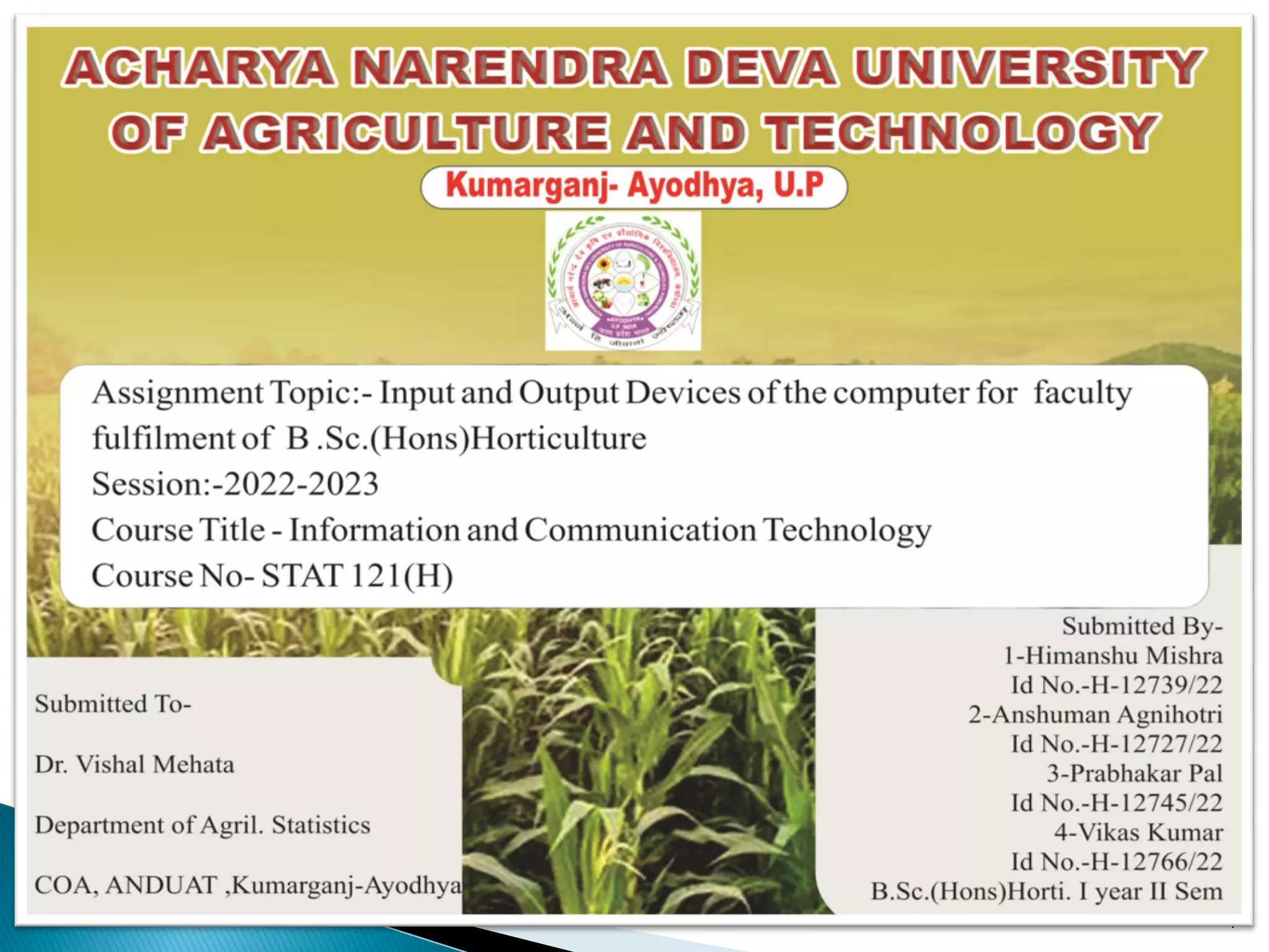 Acharya Narendra deva University agriculture and technology kumarganj ayodhya | PDF