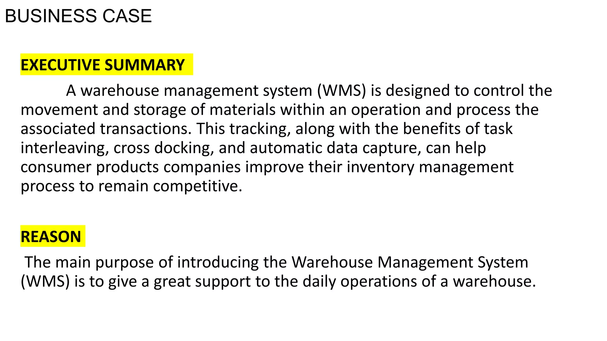WAREHOUSE MANAGEMENT SYSTEM | PPTX