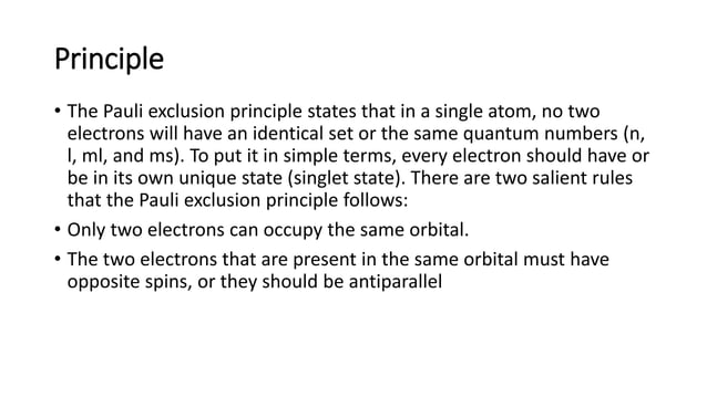 Pauli exclusion principle | PPTX | Chemistry | Science
