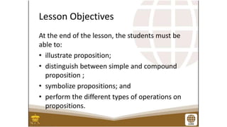 proposition and symbols - GENERAL MATHEMATICS | PPTX