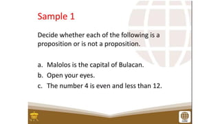 proposition and symbols - GENERAL MATHEMATICS | PPTX
