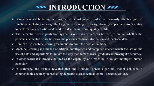 Dementia Disease Prediction using Machine Learning with Python. | PPTX