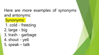 Synonyms and Antonyms English Four Quarter 3 | PPT
