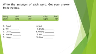Synonyms and Antonyms English Four Quarter 3 | PPTX