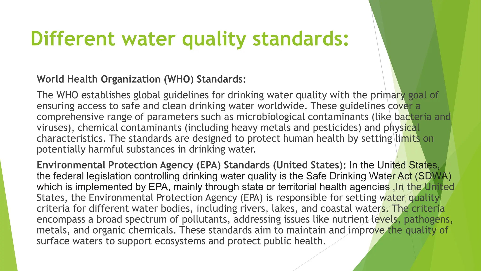 different water quality standards | PPTX