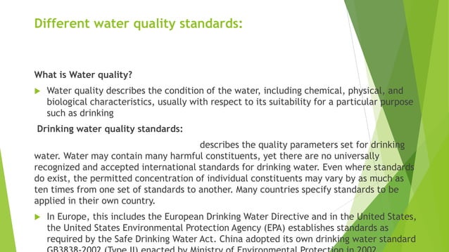 different water quality standards | PPTX | Pharmaceutical Industry ...