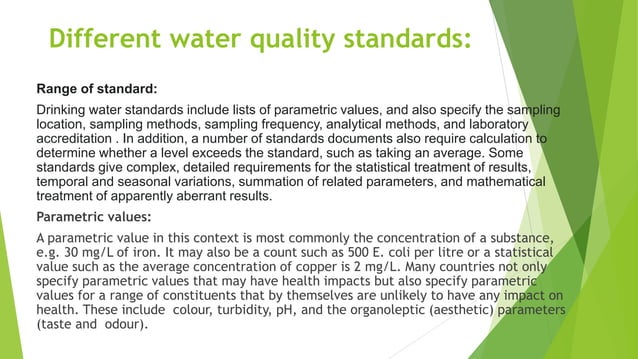 different water quality standards | PPTX | Pharmaceutical Industry ...