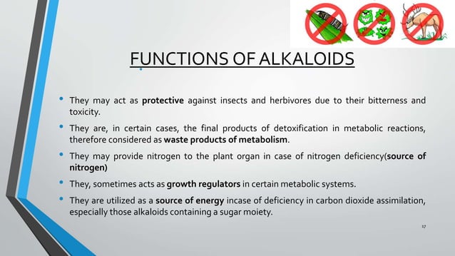 Alkaloids: types, biosynthesis and functions | PPTX | Chemistry | Science