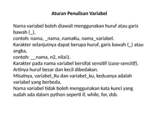 Variabel dan jeni-jenis data tentang aplikasi python | PPTX