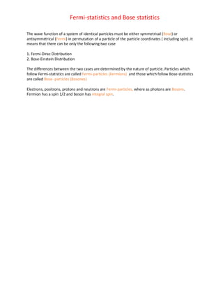 Fermi statistics and its distribution functions | PDF