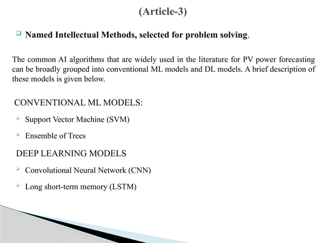 PV power forecasting based on data-driven Models | PPT