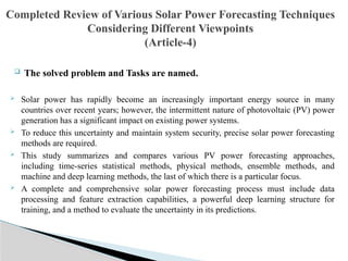 PV power forecasting based on data-driven Models | PPT