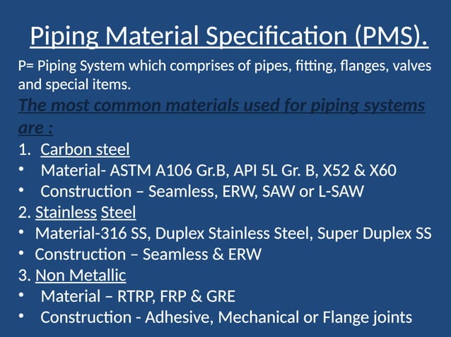 Presentation on Piping Material Specification | PPT
