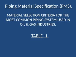 Presentation on Piping Material Specification | PPTX