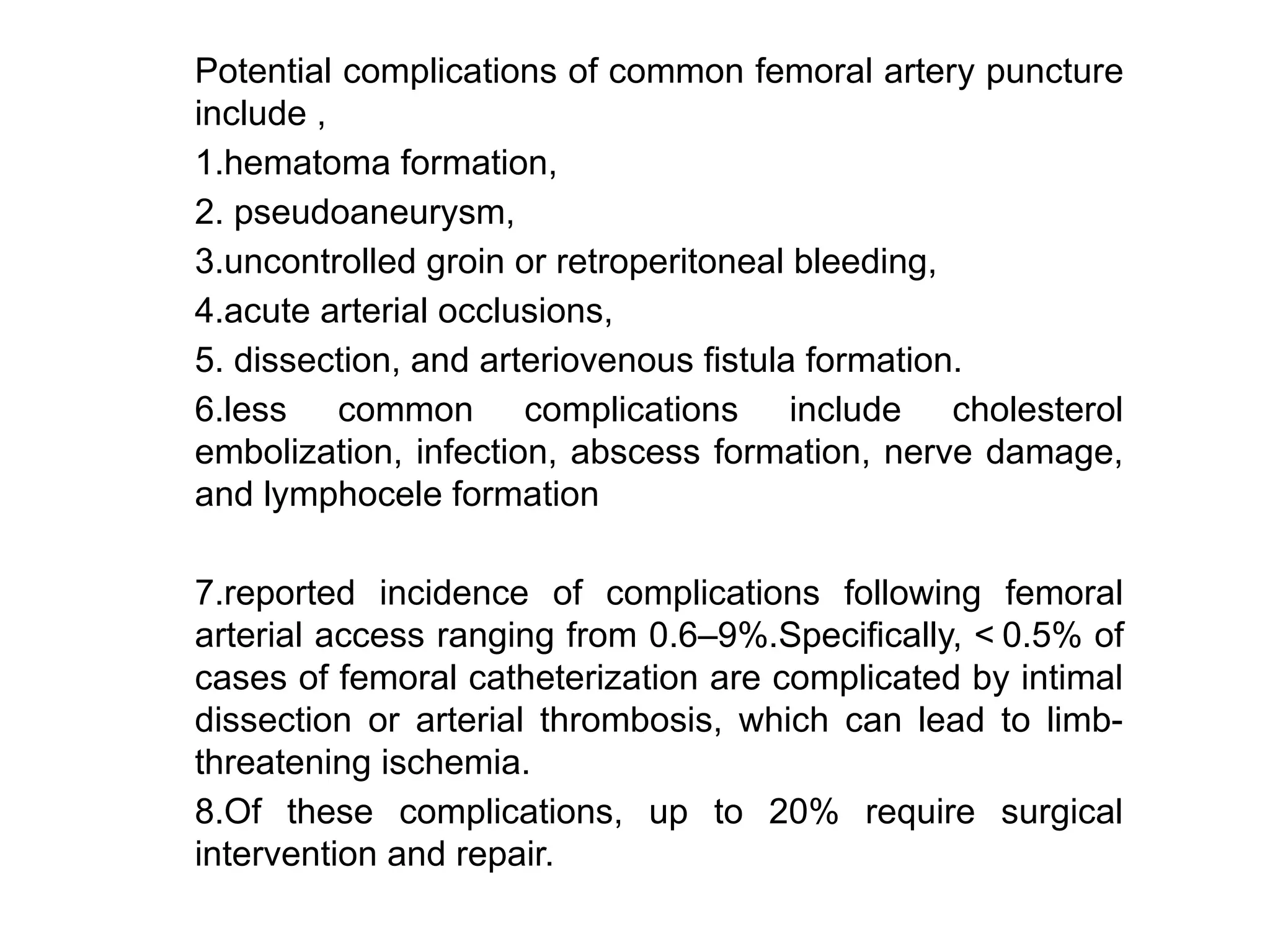 Femoral artery catheterisation and complications | PPTX