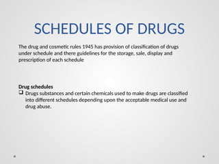 Schedule of drugs in India drug and cosmetic act | PPT