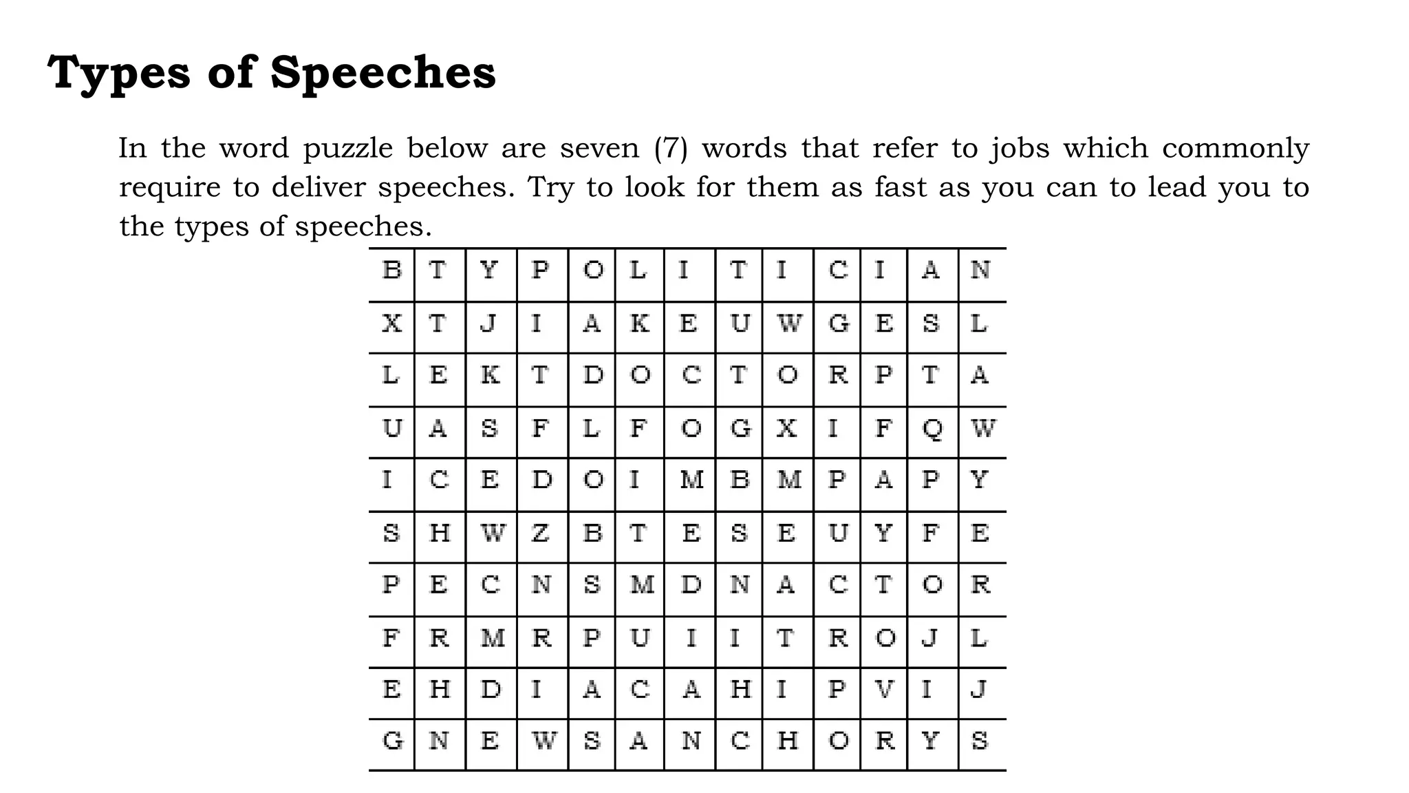 Oral Communication TYPES OF SPEECHES FOR STUDENT | PPTX