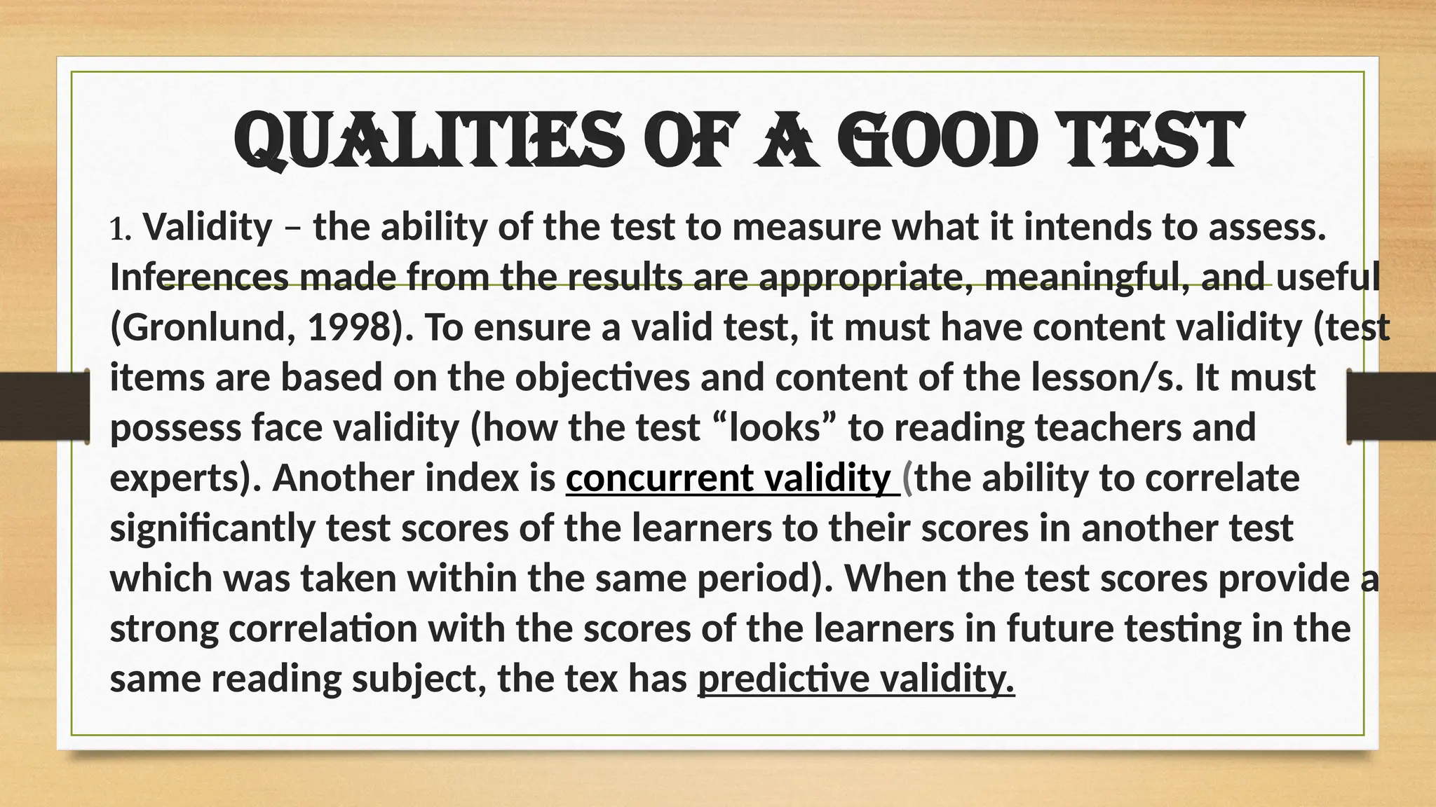 Qualities of a good reading text comprehension test | PPTX