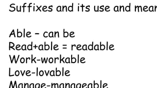 Suffixes and its use and meaning: Suffixes and its use and meaning: | PPTX