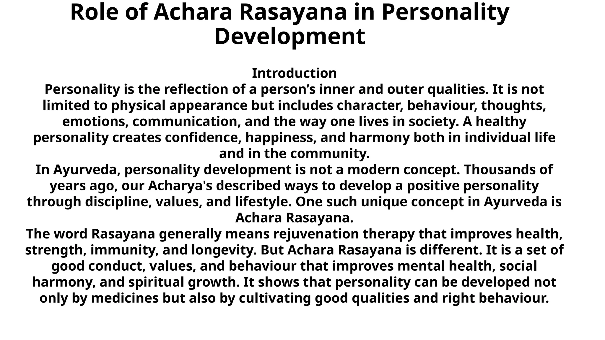 Presentation on role of Aachara Rasāyana | PPTX