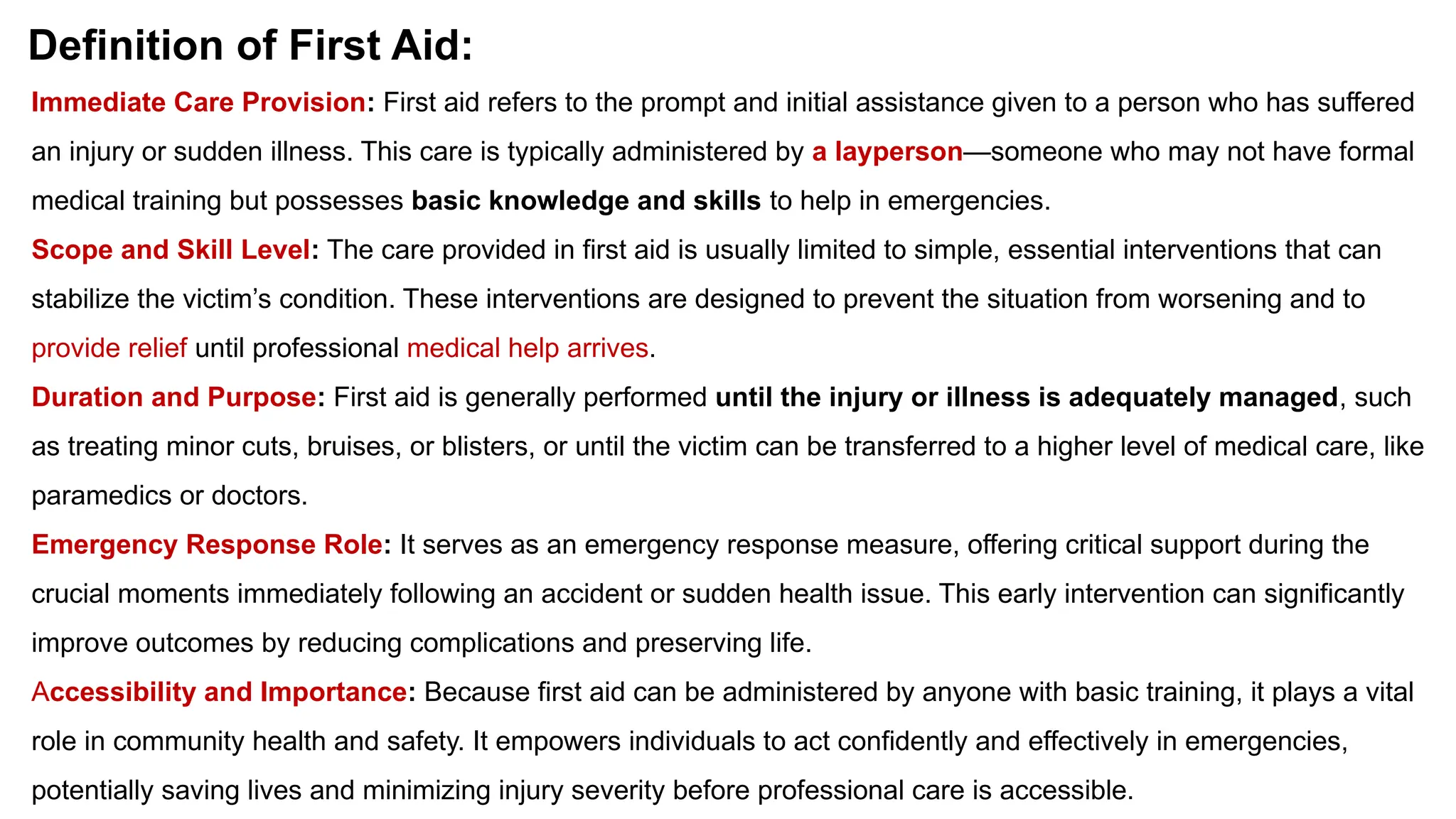 Introduction to First Aid principles In health | PPTX