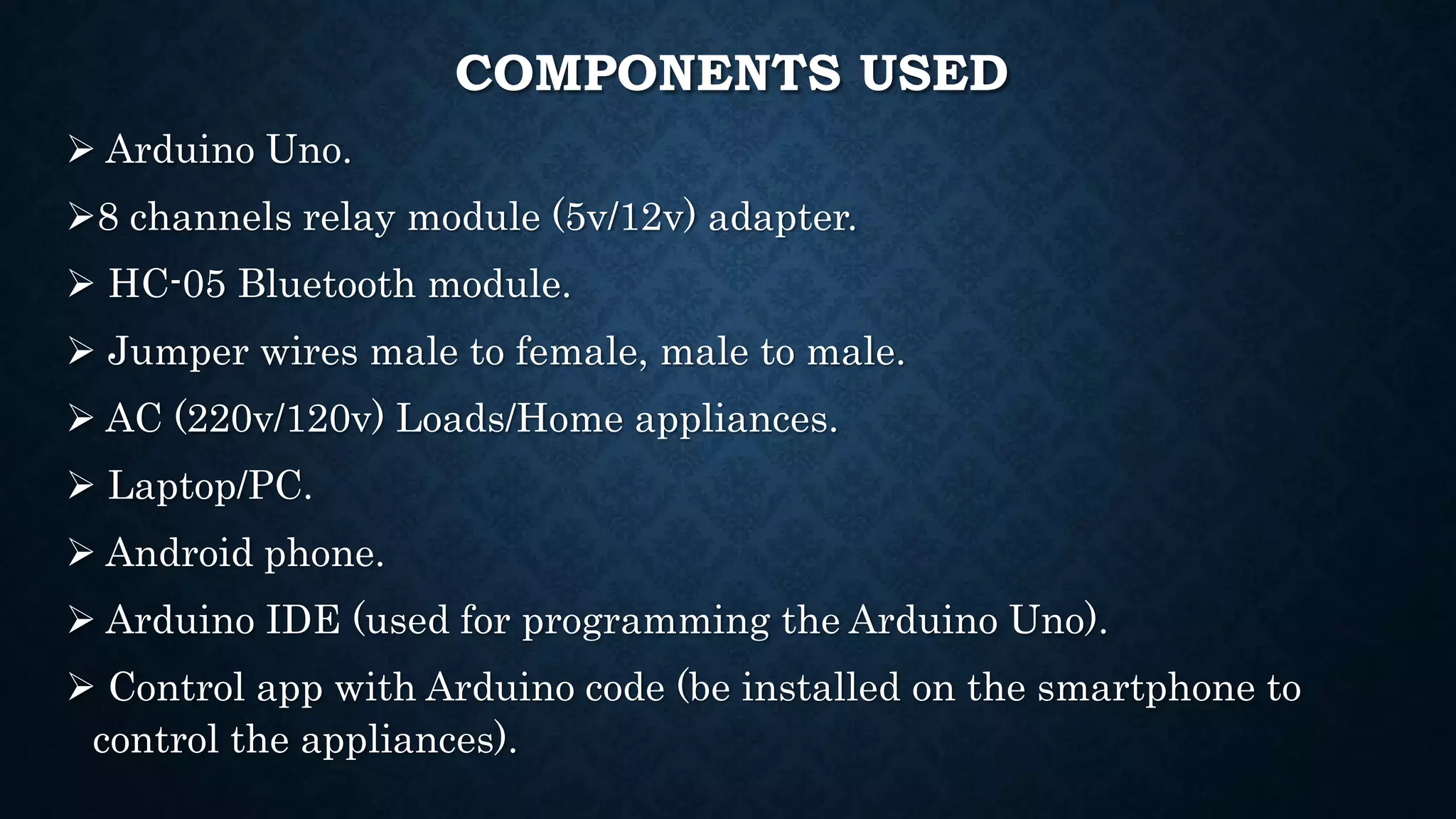 Wireless home appliance control using arduino and bluetooth module | PPTX