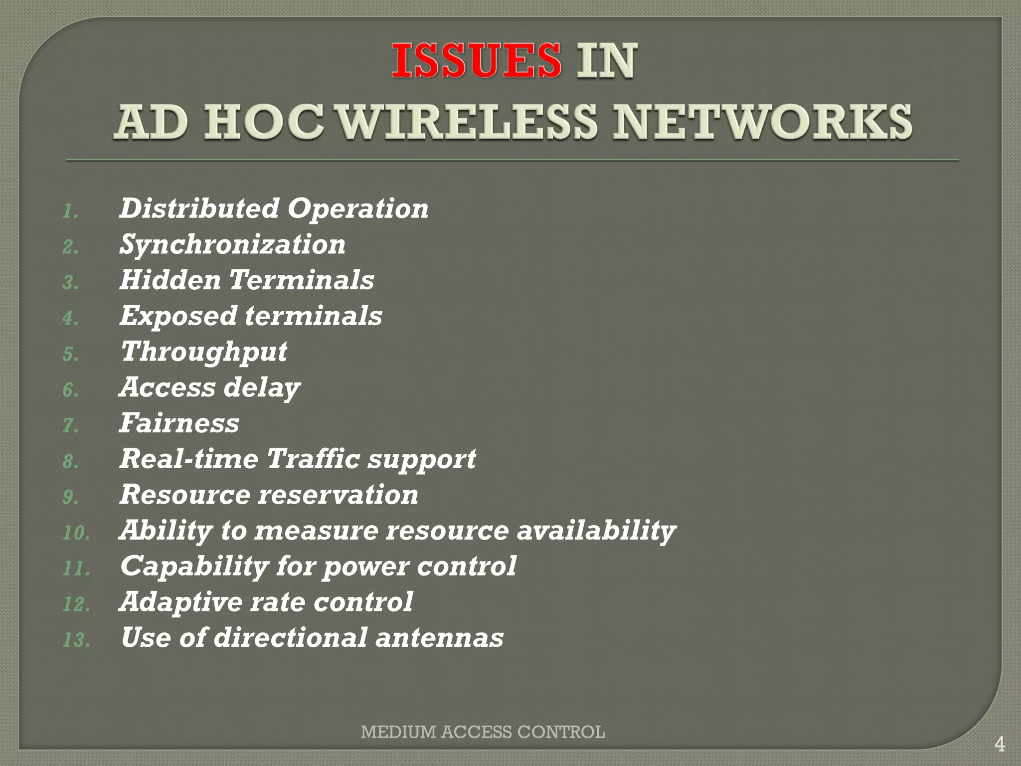 Issues In Adhoc Wireless Network | PPT