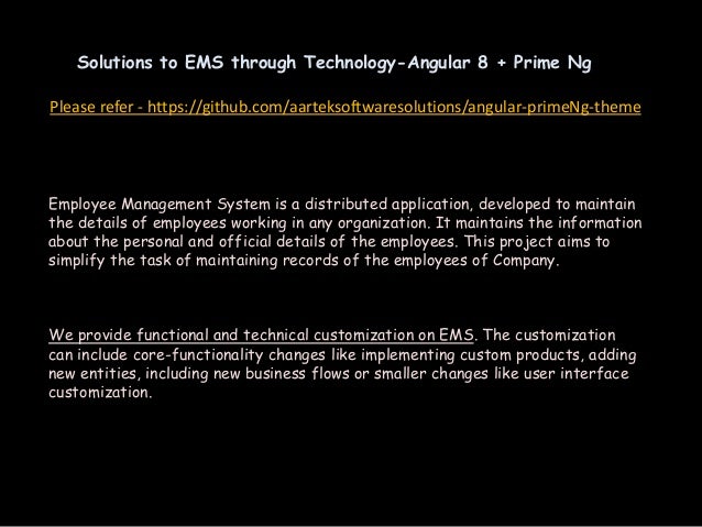 "EMS Solutions using Angular and Prime Ng Technologies." https://github ...