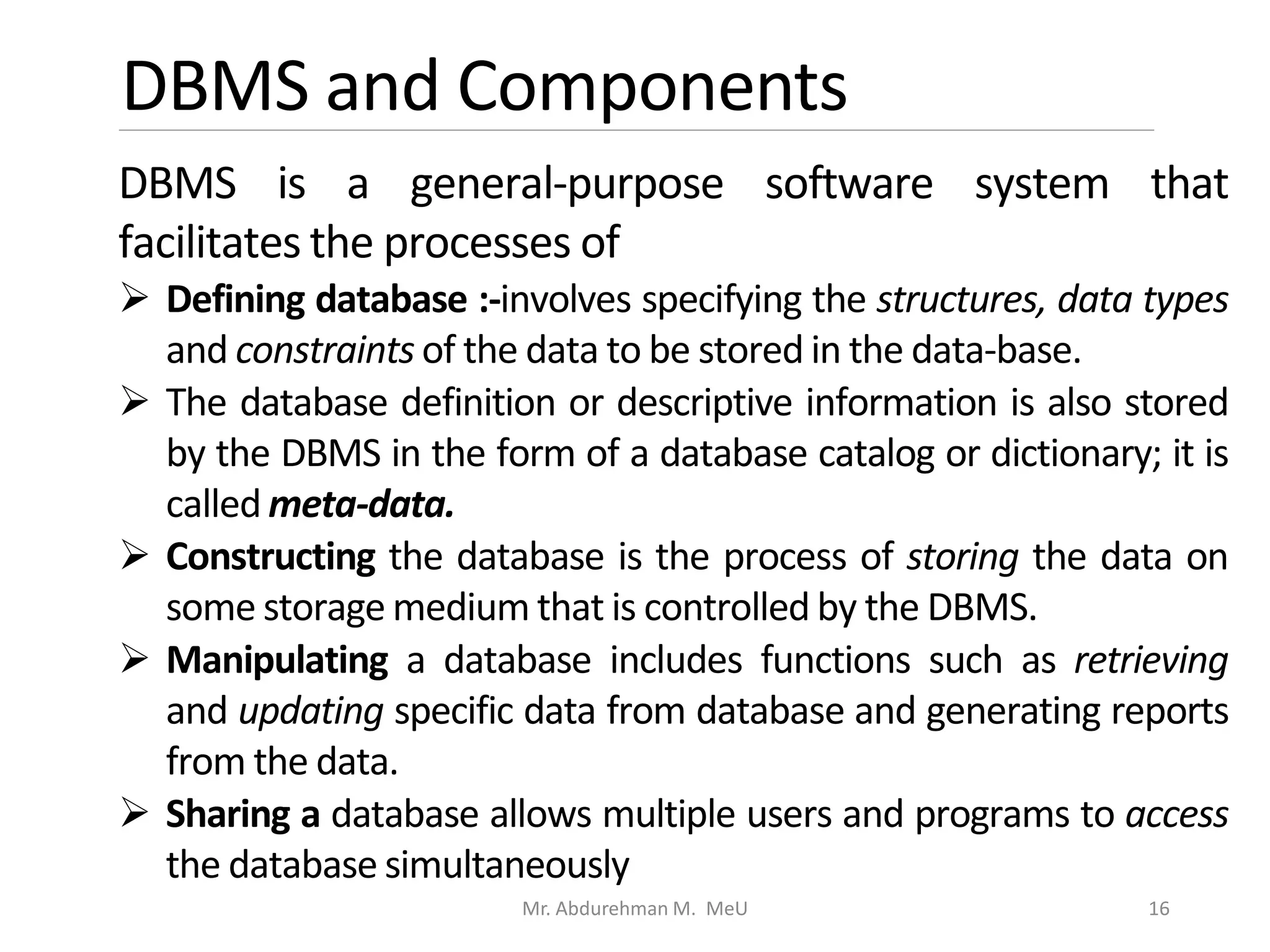 Chapter 01 Fundamental of Database Management System (DBMS) | PDF