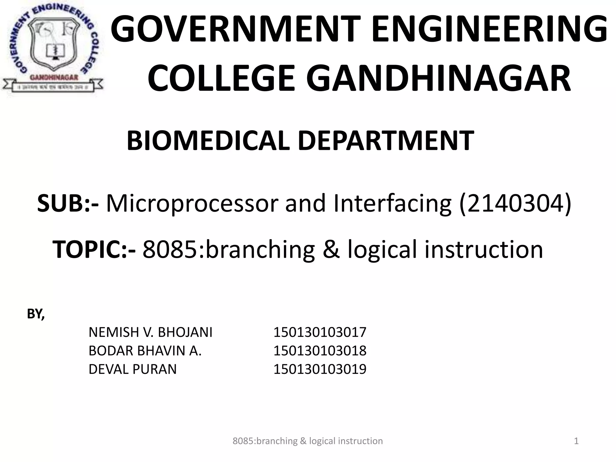 8085:branching and logical instruction | PPTX
