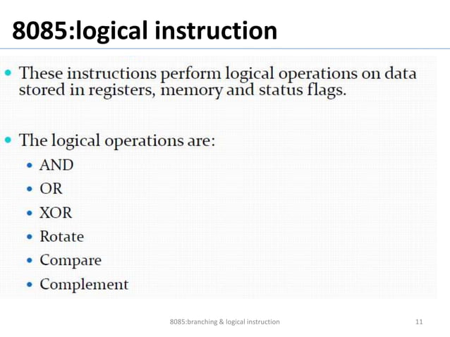 8085:branching and logical instruction | PPTX