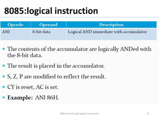 8085:branching and logical instruction | PPTX