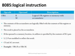 8085:branching and logical instruction | PPTX