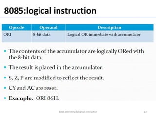 8085:branching and logical instruction | PPTX