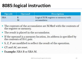 8085:branching and logical instruction | PPTX