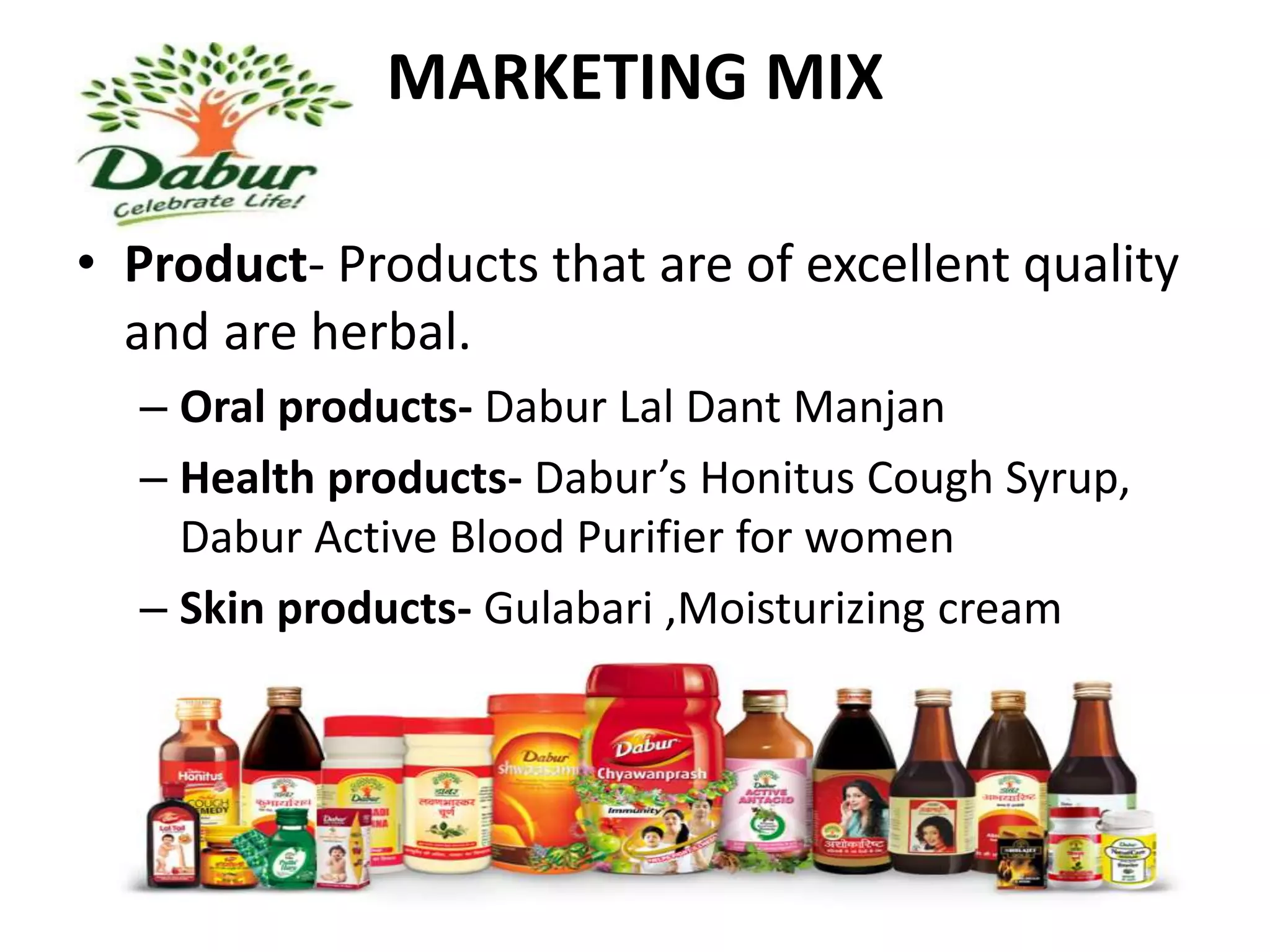 Dabur ppt on Organisation, marketing mix, strategy | PPTX