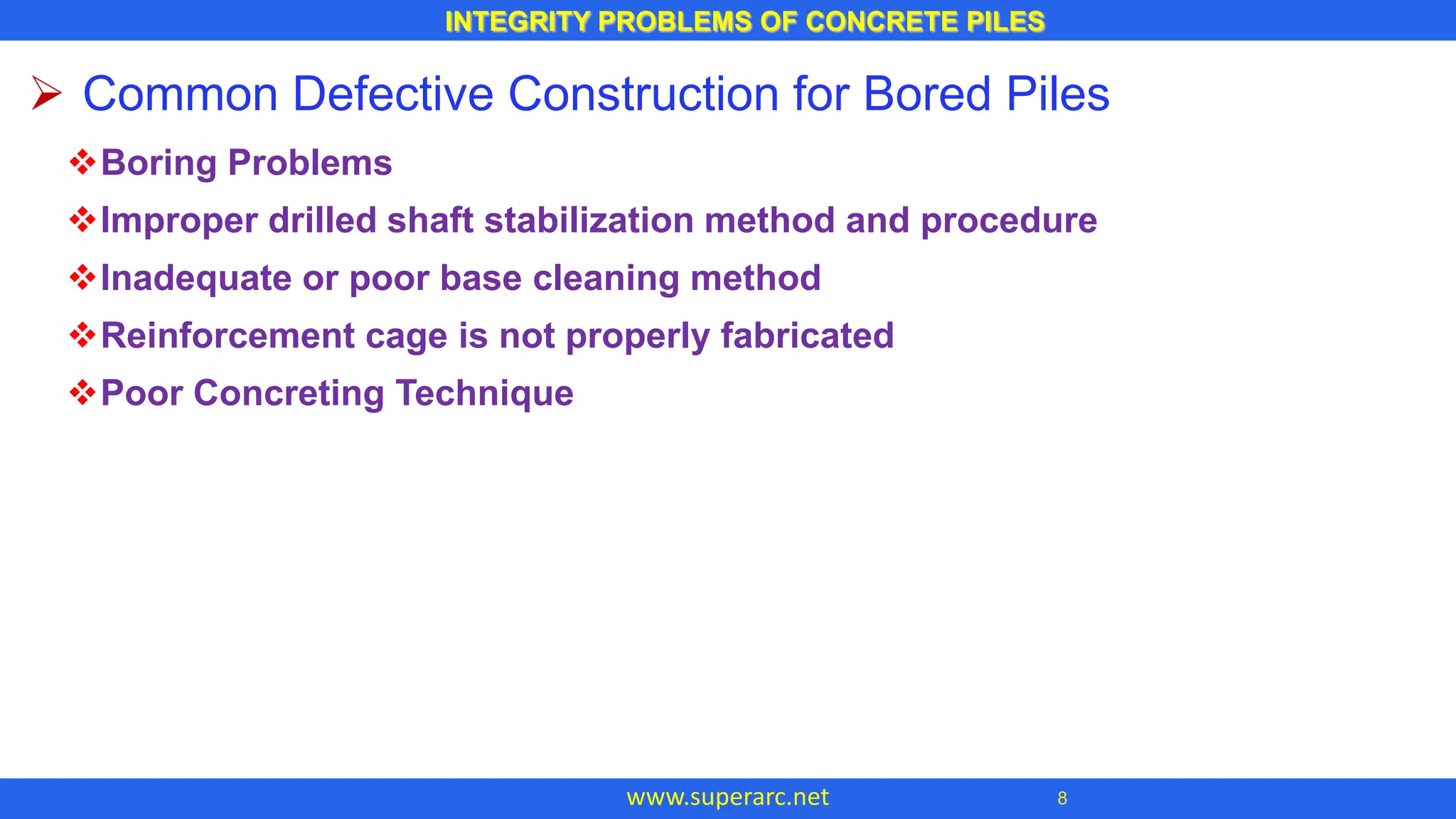 Presentation1 integrity problems of concrete piles-emergency | PDF
