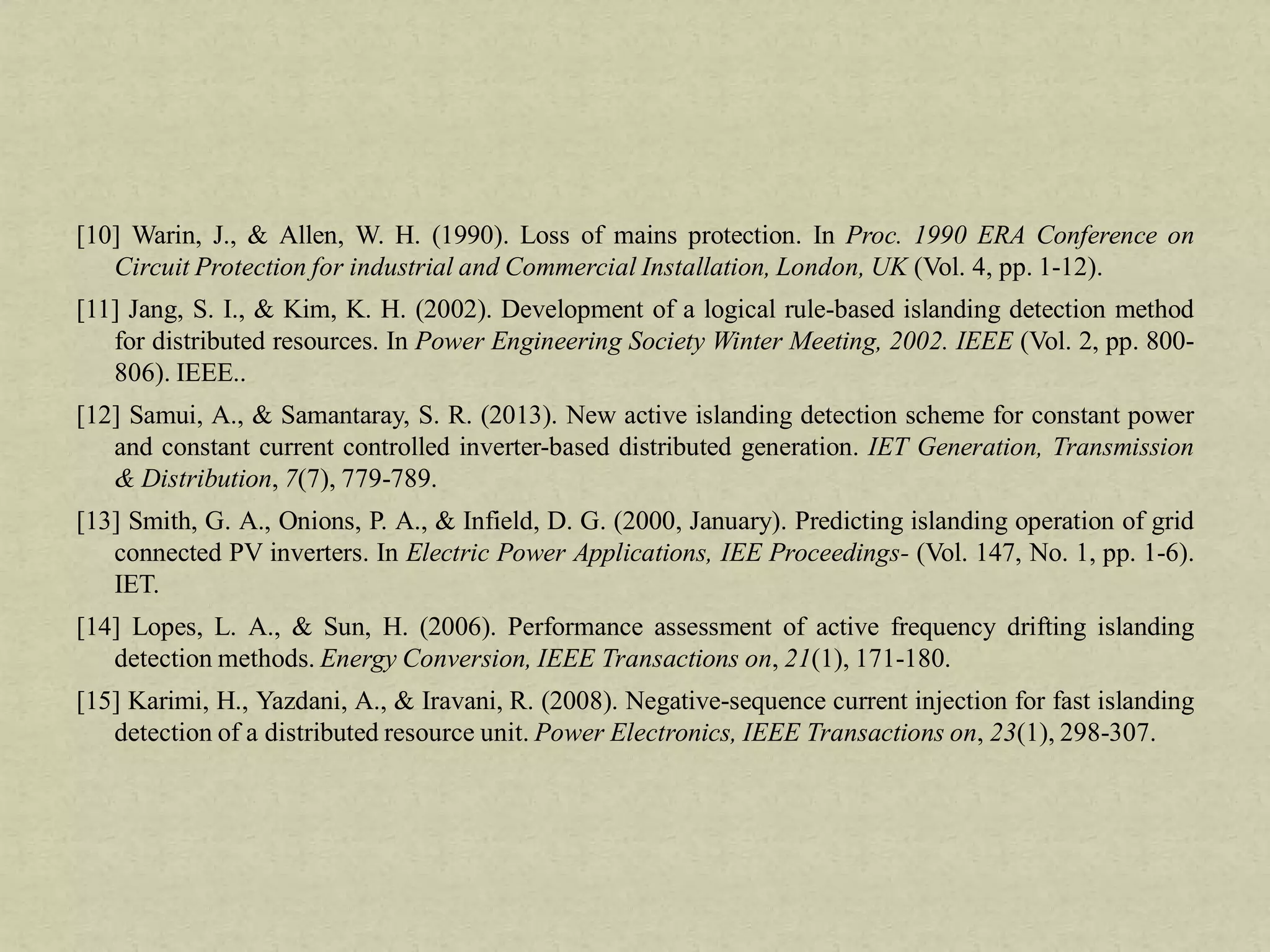 ISLANDING DETECTION TECHNIQUE FOR DISTRIBUTED GENERATION SYSTEM | PPT
