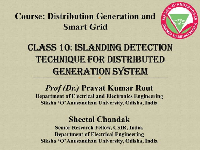 Islanding Detection Technique For Distributed Generation System Ppt